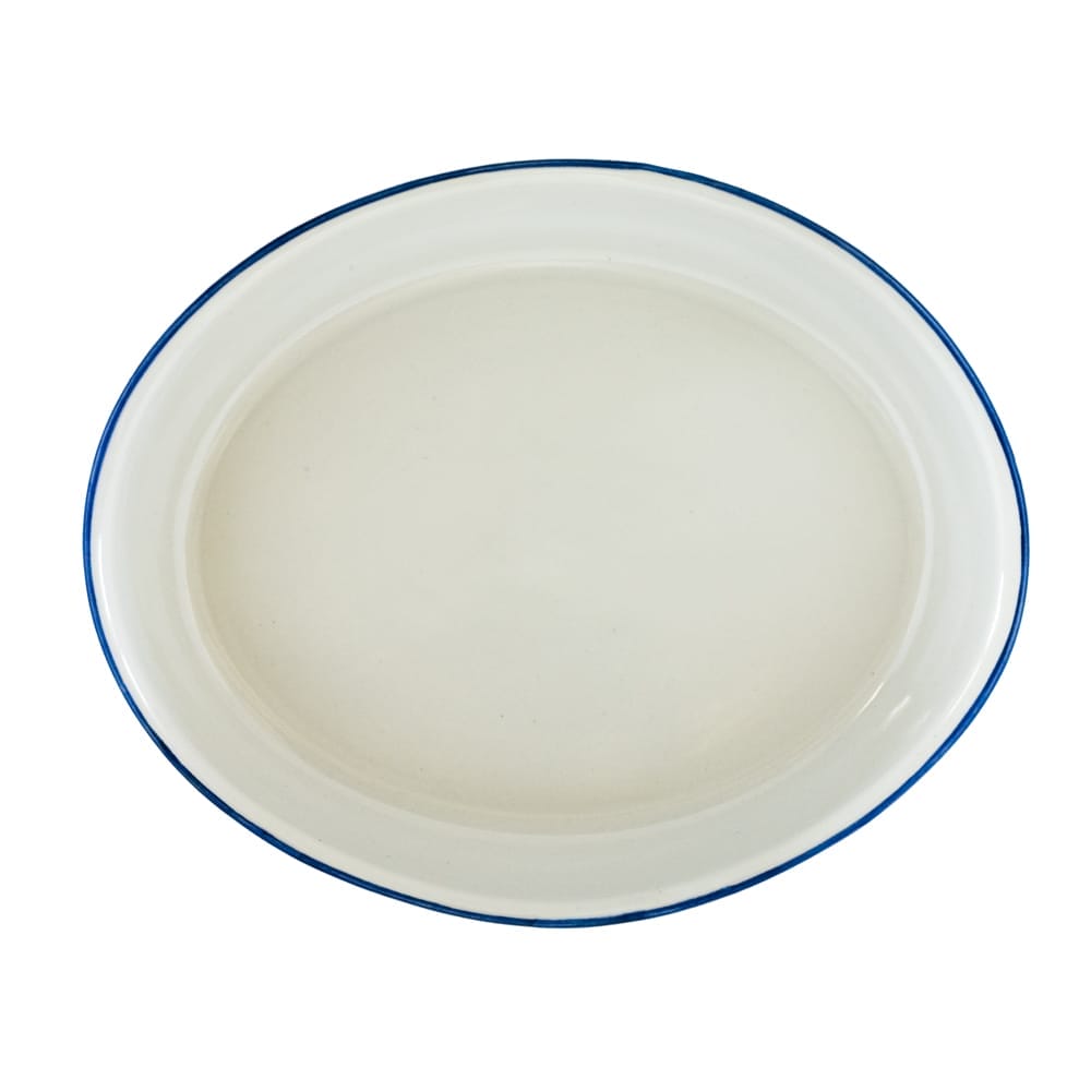 14"Oval Dish - Blue Edge - Highland Stoneware